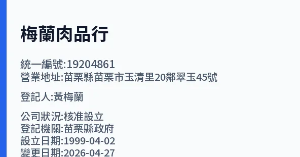 梅蘭肉品行的照片-統編 19204861(苗栗縣) 公司登記資料與營業項目詳細圖表