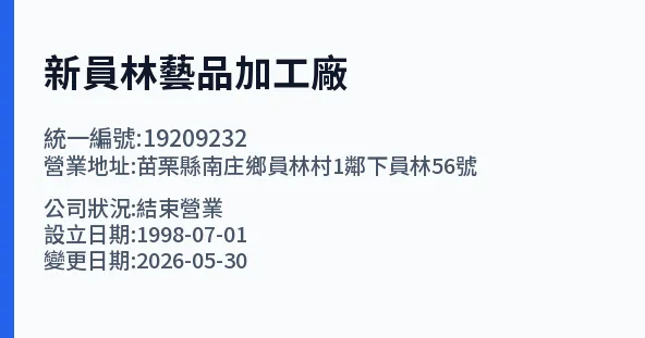 新員林藝品加工廠的照片-統編 19209232(苗栗縣) 公司登記資料與營業項目詳細圖表