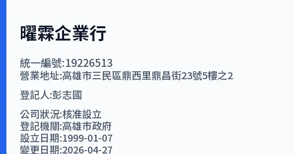 曜霖企業行的照片-統編 19226513(高雄市) 公司登記資料與營業項目詳細圖表