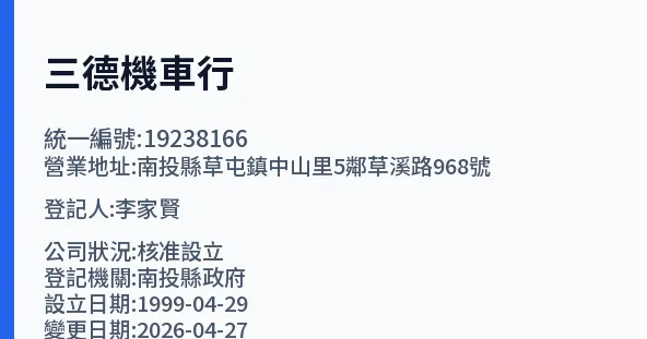 三德機車行的照片-統編 19238166(南投縣) 公司登記資料與營業項目詳細圖表