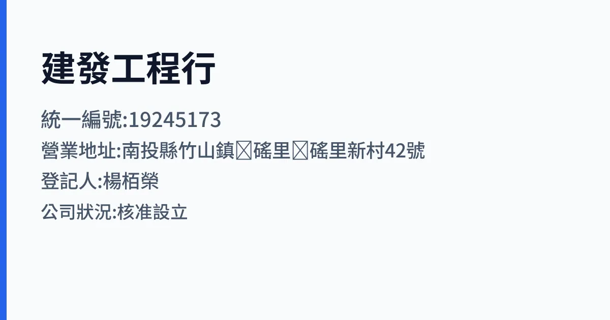 建發工程行 - 統編 19245173(南投縣) 公司登記資料與營業項目詳細圖表