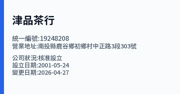 津品茶行的照片-統編 19248208(南投縣) 公司登記資料與營業項目詳細圖表