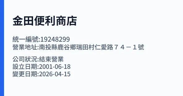 金田便利商店的照片-統編 19248299(南投縣) 公司登記資料與營業項目詳細圖表