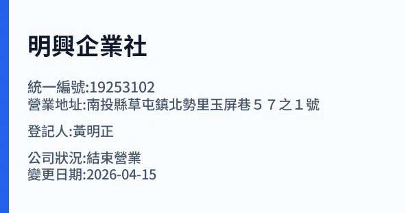 明興企業社的照片-統編 19253102(南投縣) 公司登記資料與營業項目詳細圖表