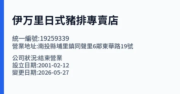 伊万里日式豬排專賣店的照片-統編 19259339(南投縣) 公司登記資料與營業項目詳細圖表