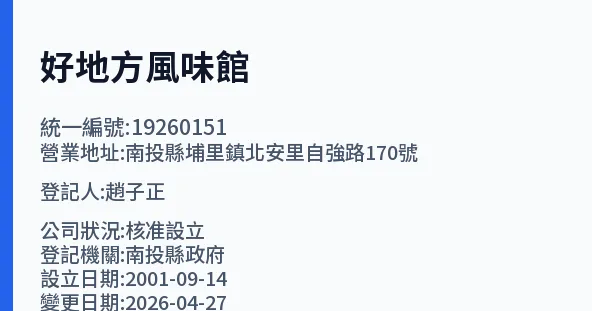 好地方風味館的照片-統編 19260151(南投縣) 公司登記資料與營業項目詳細圖表