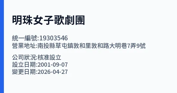 明珠女子歌劇團的照片-統編 19303546(南投縣) 公司登記資料與營業項目詳細圖表