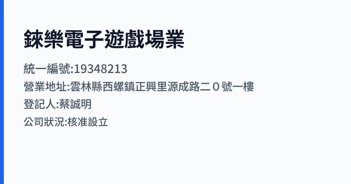 錸樂電子遊戲場業 - 統編 19348213（雲林縣） 公司登記資料與營業項目詳細圖表