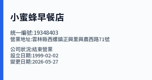 小蜜蜂早餐店的照片-統編 19348403(雲林縣) 公司登記資料與營業項目詳細圖表