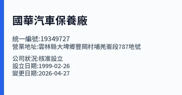 國華汽車保養廠的照片-統編 19349727(雲林縣) 公司登記資料與營業項目詳細圖表