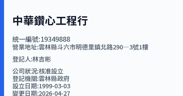 中華鑽心工程行的照片-統編 19349888(雲林縣) 公司登記資料與營業項目詳細圖表