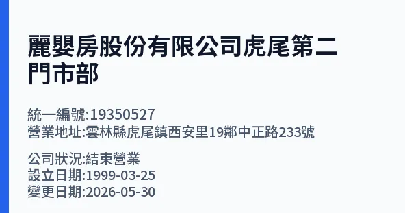麗嬰房股份有限公司虎尾第二門市部的照片-統編 19350527(雲林縣) 公司登記資料與營業項目詳細圖表