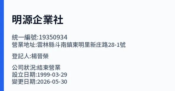明源企業社的照片-統編 19350934(雲林縣) 公司登記資料與營業項目詳細圖表