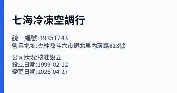七海冷凍空調行的照片-統編 19351743(雲林縣) 公司登記資料與營業項目詳細圖表