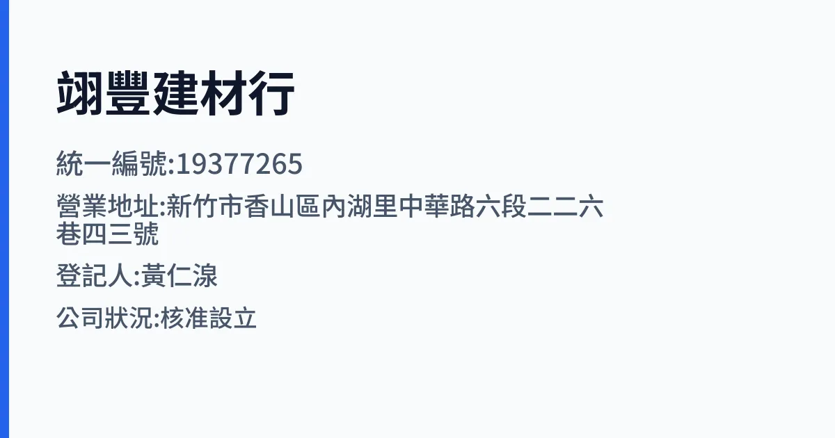 翊豐建材行 - 統編 19377265(新竹市) 公司登記資料與營業項目詳細圖表