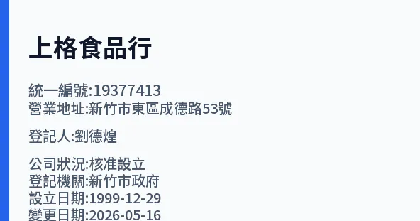 上格食品行的照片-統編 19377413(新竹市) 公司登記資料與營業項目詳細圖表
