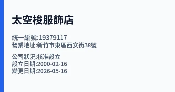 太空梭服飾店的照片-統編 19379117(新竹市) 公司登記資料與營業項目詳細圖表