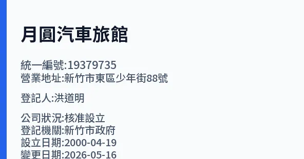 月圓汽車旅館的照片-統編 19379735(新竹市) 公司登記資料與營業項目詳細圖表