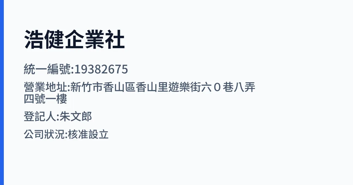 浩健企業社 - 統編 19382675(新竹市) 公司登記資料與營業項目詳細圖表