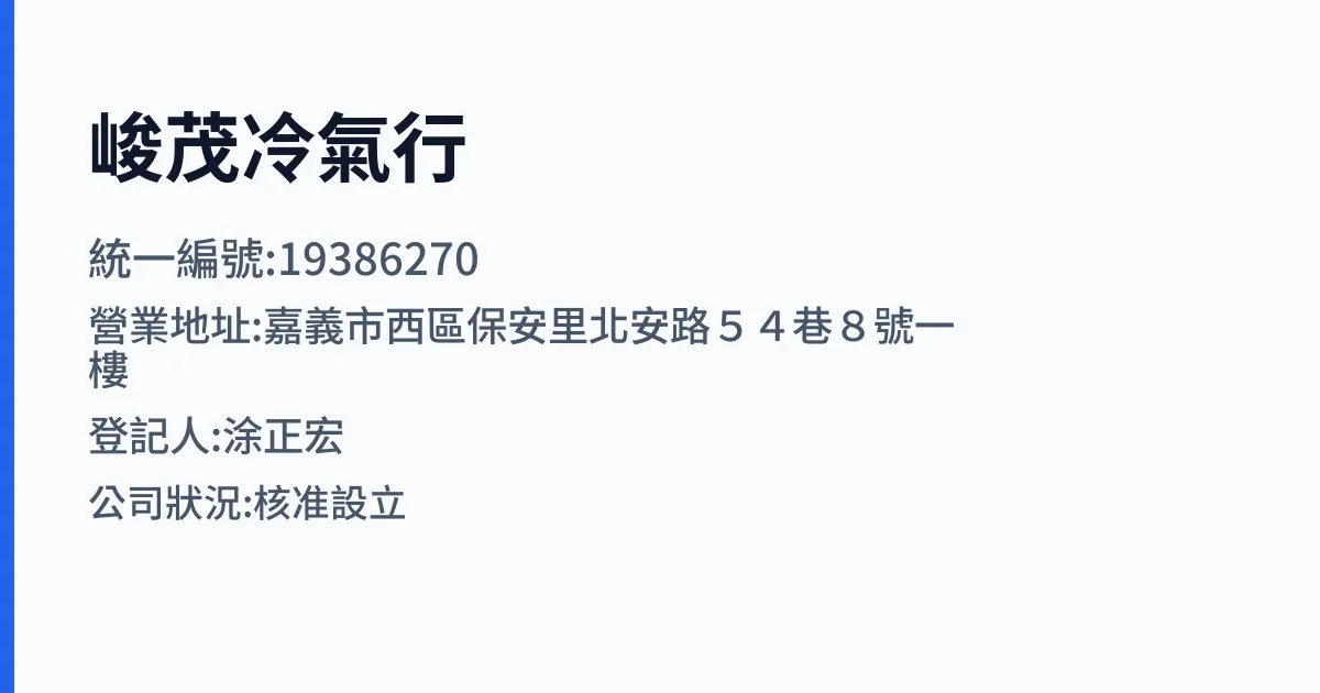 峻茂冷氣行 - 統編 19386270(嘉義市) 公司登記資料與營業項目詳細圖表