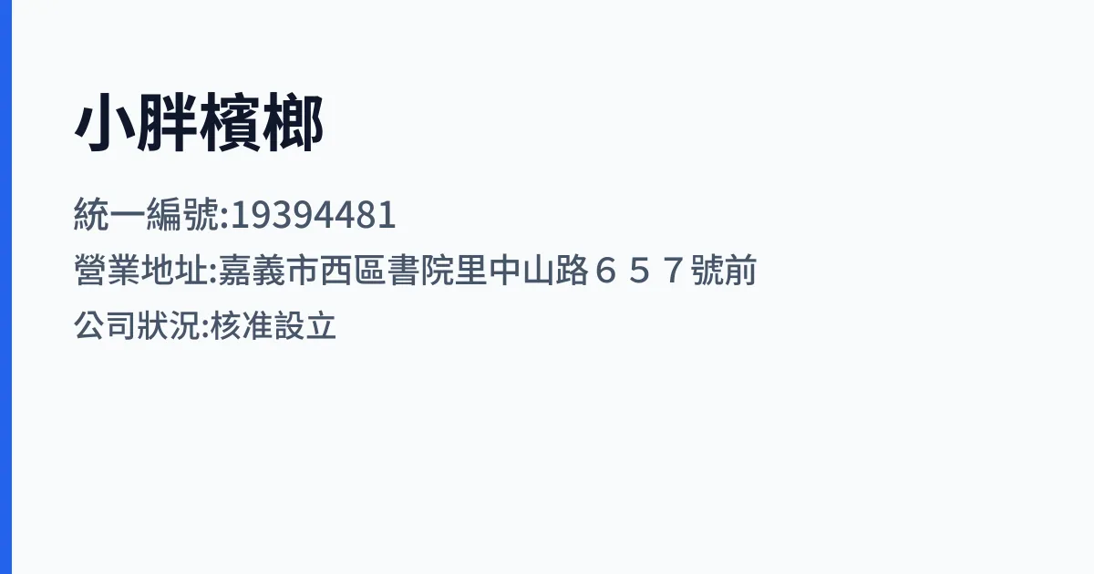 小胖檳榔 - 統編 19394481(嘉義市) 公司登記資料與營業項目詳細圖表