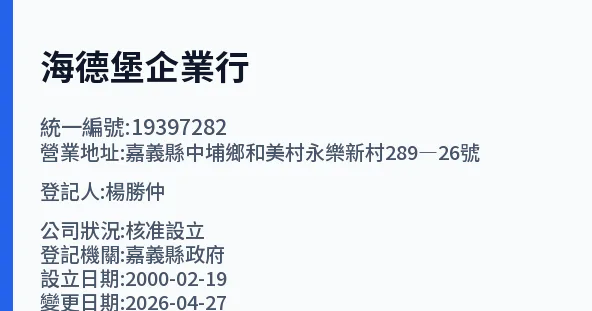 海德堡企業行的照片-統編 19397282(嘉義縣) 公司登記資料與營業項目詳細圖表