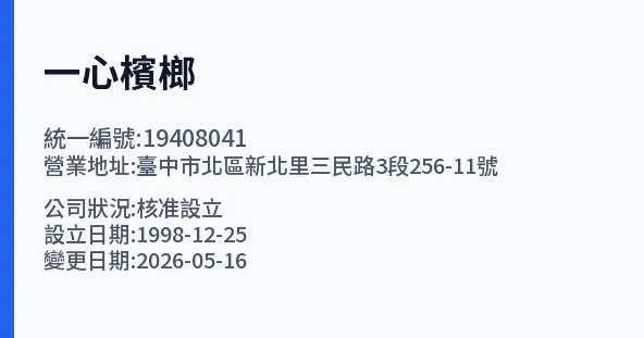 一心檳榔的照片-統編 19408041(臺中市) 公司登記資料與營業項目詳細圖表