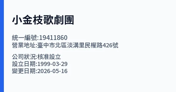小金枝歌劇團的照片-統編 19411860(臺中市) 公司登記資料與營業項目詳細圖表