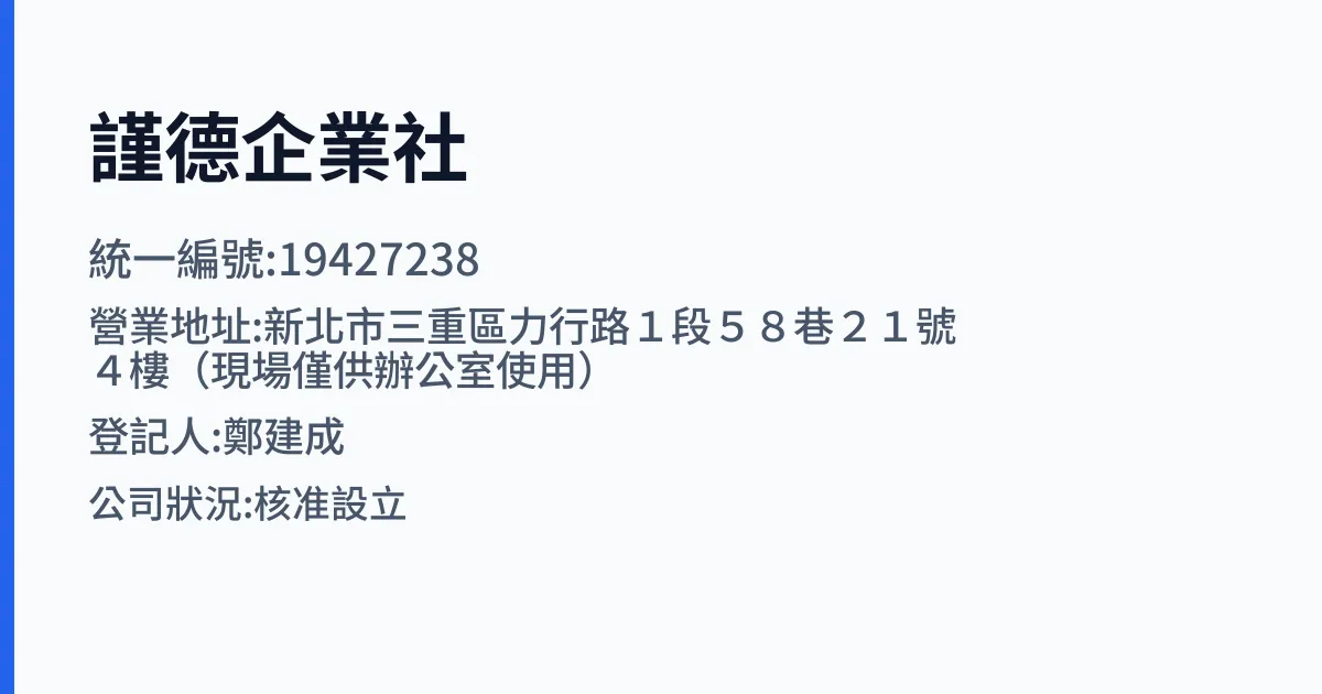 謹德企業社 - 統編 19427238(新北市) 公司登記資料與營業項目詳細圖表