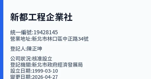 新都工程企業社的照片-統編 19428145(新北市) 公司登記資料與營業項目詳細圖表