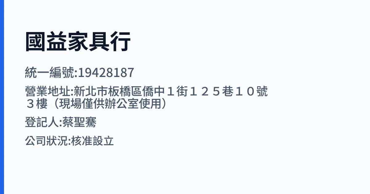 國益家具行 - 統編 19428187(新北市) 公司登記資料與營業項目詳細圖表