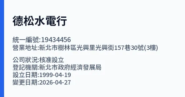 德松水電行的照片-統編 19434456(新北市) 公司登記資料與營業項目詳細圖表