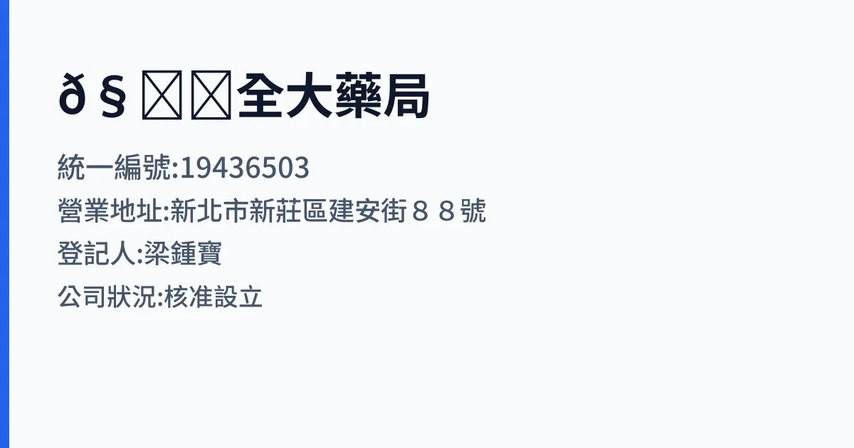 𧙗全大藥局 - 統編 19436503(新北市) 公司登記資料與營業項目詳細圖表