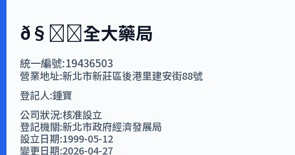 𧙗全大藥局的照片-統編 19436503(新北市) 公司登記資料與營業項目詳細圖表