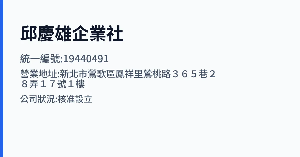 邱慶雄企業社 - 統編 19440491(新北市) 公司登記資料與營業項目詳細圖表