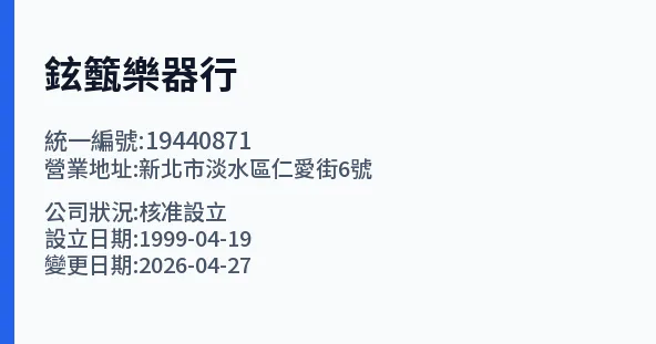 鉉籈樂器行的照片-統編 19440871(新北市) 公司登記資料與營業項目詳細圖表