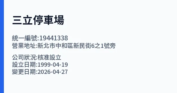 三立停車場的照片-統編 19441338(新北市) 公司登記資料與營業項目詳細圖表