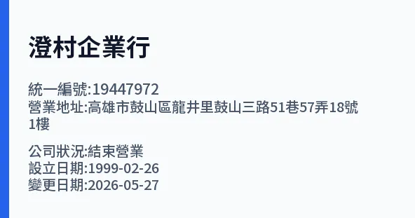 澄村企業行的照片-統編 19447972(高雄市) 公司登記資料與營業項目詳細圖表