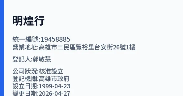 明煌行的照片-統編 19458885(高雄市) 公司登記資料與營業項目詳細圖表
