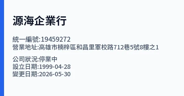 源海企業行的照片-統編 19459272(高雄市) 公司登記資料與營業項目詳細圖表