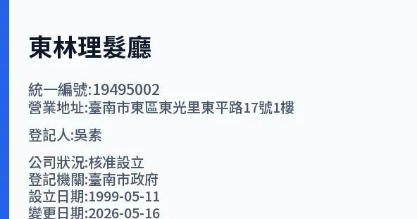 東林理髮廳的照片-統編 19495002(臺南市) 公司登記資料與營業項目詳細圖表