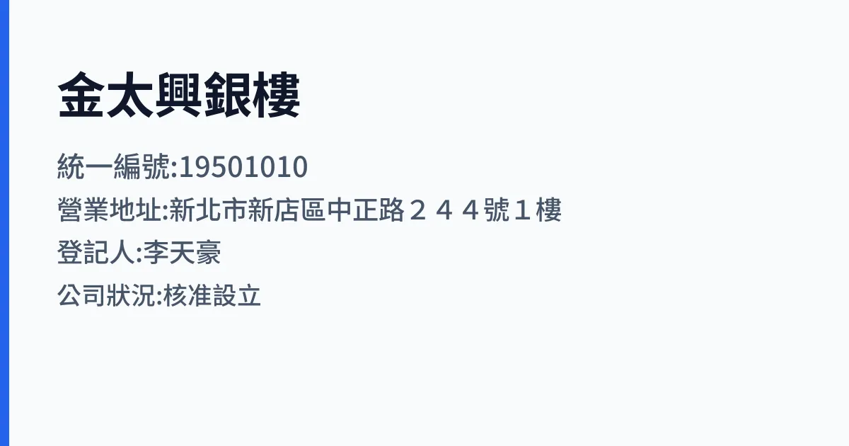 金太興銀樓 - 統編 19501010（新北市） 公司登記資料與營業項目詳細圖表