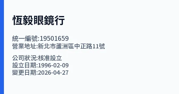 恆毅眼鏡行的照片-統編 19501659(新北市) 公司登記資料與營業項目詳細圖表