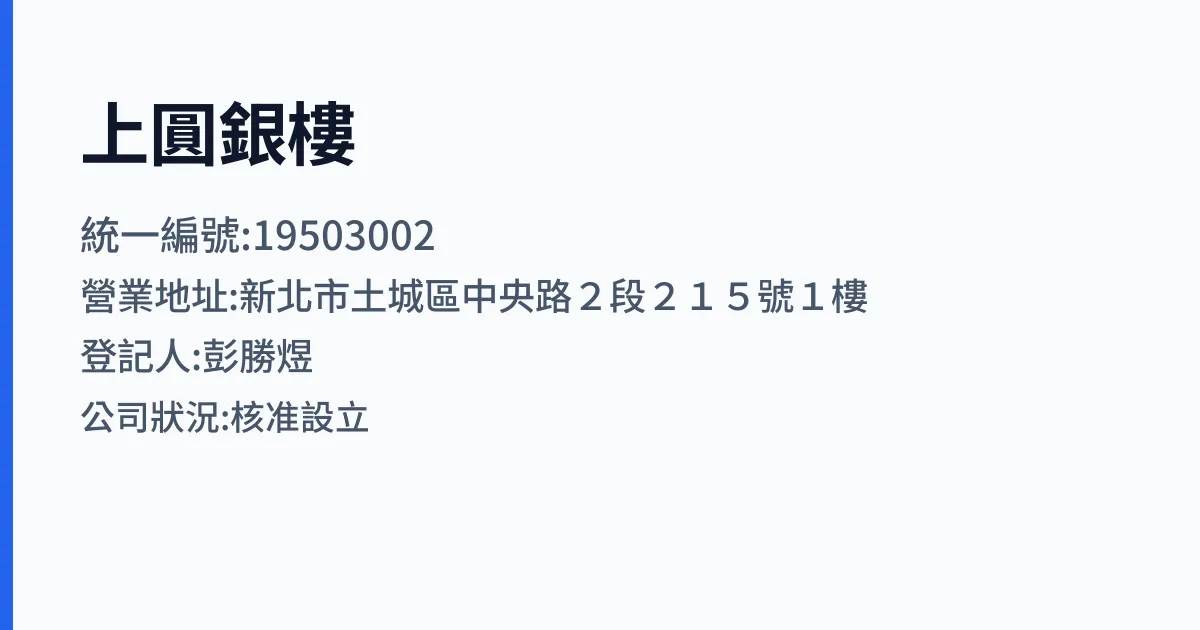 上圓銀樓 - 統編 19503002（新北市） 公司登記資料與營業項目詳細圖表