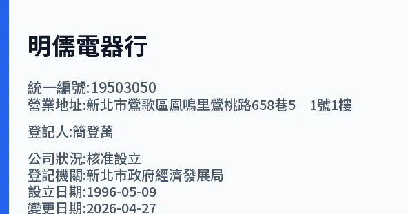 明儒電器行的照片-統編 19503050(新北市) 公司登記資料與營業項目詳細圖表
