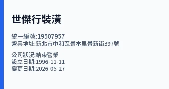 世傑行裝潢的照片-統編 19507957(新北市) 公司登記資料與營業項目詳細圖表