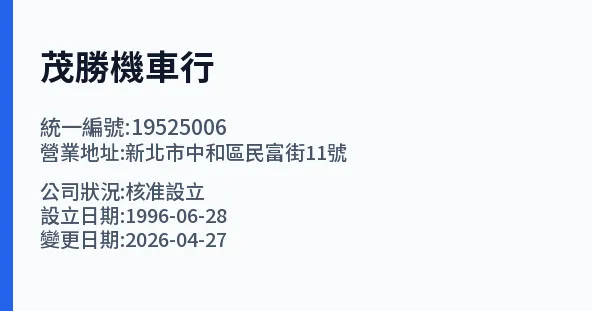 茂勝機車行的照片-統編 19525006(新北市) 公司登記資料與營業項目詳細圖表