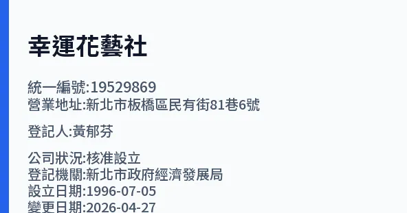 幸運花藝社的照片-統編 19529869(新北市) 公司登記資料與營業項目詳細圖表