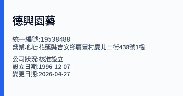 德興園藝的照片-統編 19538488(花蓮縣) 公司登記資料與營業項目詳細圖表