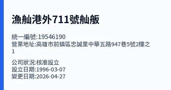 漁舢港外711號舢舨的照片-統編 19546190(高雄市) 公司登記資料與營業項目詳細圖表